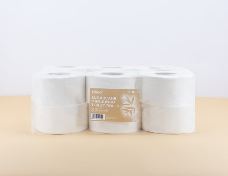 Tiboo Mini Jumbo Toilet Roll 60mm x 150m 2ply White Made from Sugarcane ...